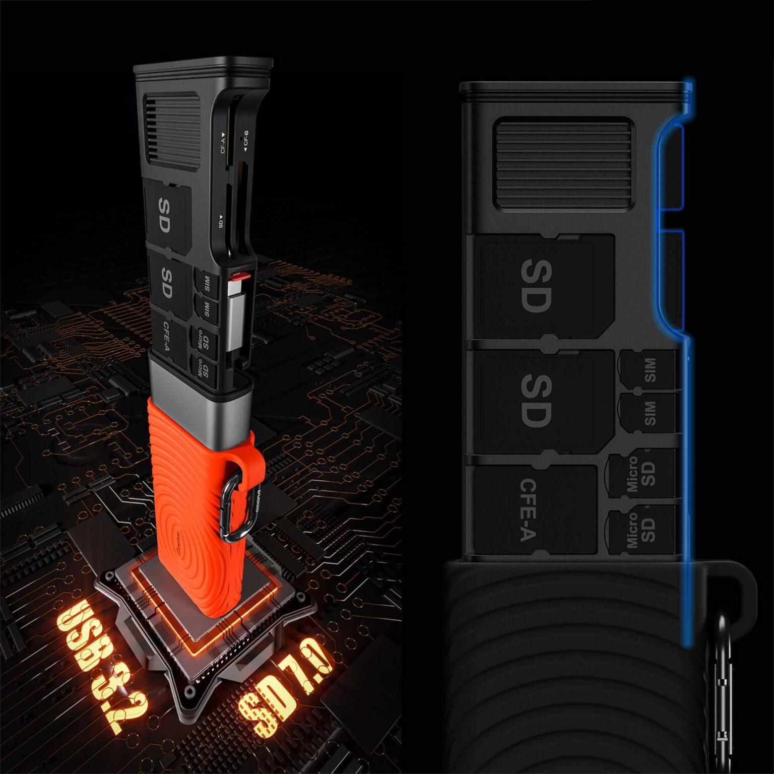Leofoto LCR-01 Memory Card Reader Case, Bright Orange | Leofoto Australia